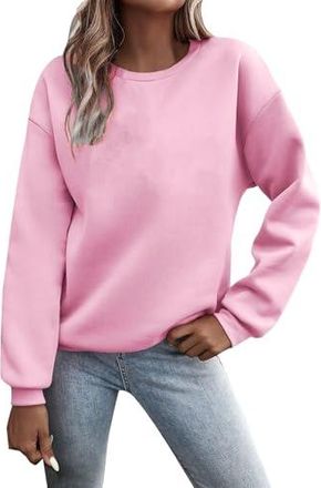 Generic Chandails en molleton pour femme - Couleur unie - Haut surdimensionn&eacute; - Col rond - Manches longues - Automne - Hiver - D&eacute;contract&eacute; - Confortable - Ten