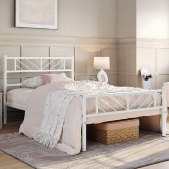 Yaheetech Yaheetech - Cadre de lit Simple 90x190 cm Lit en M&eacute;tal pour Adultes Grande Espace en Lattes Moderne Blanc