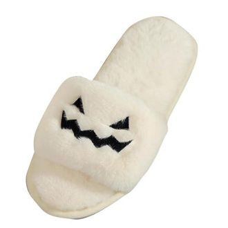 Generic Pantoufles citrouille dHalloween pour femme en peluche douce et confortable &agrave; bout ouvert pour lint&eacute;rieur ou lext&eacute;rieur pour f&ecirc;te cosplay, blanc, 36.5
