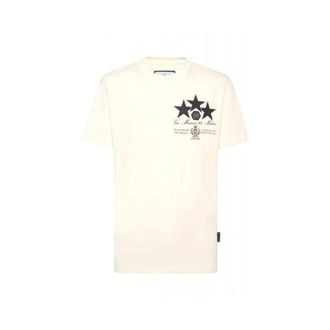Philipp Plein Rundhals-T-Shirt Lederpatch Sterne - - Tops - Herren - Wei&szlig; - L