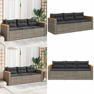 vidaXL Gartensofa mit Kissen 3-Sitzer Grau Poly Rattan - Gartensofa - Outdoor M&ouml;bel - Lounge Set - Rattan Gartenm&ouml;bel - Gartenstuhl - Home & Living