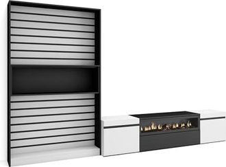 Skraut Home TV-M&ouml;bel | Esstisch-Set | 210 x 186 x 35 cm | f&uuml;r Fernseher bis 80 Zoll | elektrischer Kamin | moderner Stil | Schwarz und Wei&szlig;