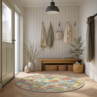 Generic Doux Carpet pour Salon Chambre Dressing Coloré Simple Tapis Round Triangle Échiquier Mosaïque Tapis de Salon Decoration Maison pour Salle à Manger Por