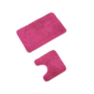 WohnDirect Badematten Set - WC Vorleger (45x45cm), Badematte (50x80cm) - rutschfest waschbar Badezimmerteppich MIT WC-Ausschnitt - Pink