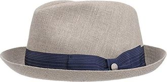 Lierys Chapeau en Lin Pearson Player Homme - Made in Italy Fedora dété Porkpie avec Ruban Gros Grain Printemps-été - L (58-59 cm) Gris