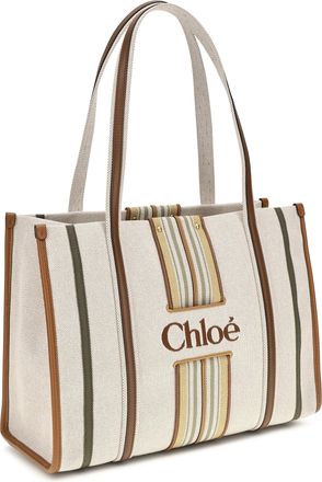 Chlo&eacute; Womens Woody Loop Canvas Tote Bag Pure Brown Cotton; Viscose Shoulder