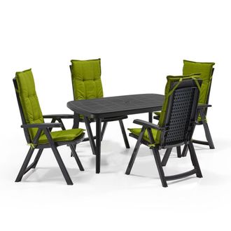 Shaf Gartenm&ouml;bel Set Milano 5-teilig - Outdoor Essgruppe mit Klappst&uuml;hle - 4X St&uuml;hle klappbar und 1x Gartentisch - inkl. Gr&uuml;nen Sitzkissen - Wetterfest - G