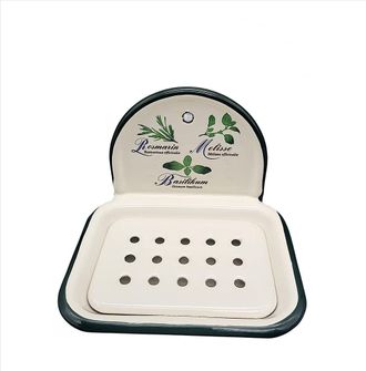 Linoows Emaille Seifenschale, Nostalgie Seifen Halter zum H&auml;ngen, Creme Garten Kr&auml;uter