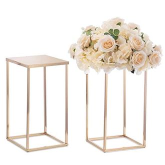 Nuptio Nuptio Centres Table Mariage Or pour Tables - 2 Pi&egrave;ces Vase G&eacute;om&eacute;trique Or 40cm Haut Porte Fleurs Centre Table Vases M&eacute;tal Colonne Repr&eacute;sente pour D&eacute;c