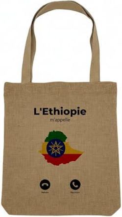 Fabulous Sac Shopping Tote Bag Aspect Lin - LEthiopie MAppelle Drapeau Voyage Patrimoine - Sac de Courses Toile Epaisse 360g Beige Naturel Cabas Port&eacute; Epaule S