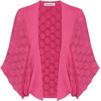 Grace Karin Grace Karin - Gilet femme - Manches courtes - Style chauve-souris - Face ouverte - Plage - &Eacute;l&eacute;gant - Bol&eacute;ro - Veste en tricot, rose, S