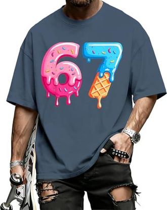 Generic T-shirt amusant pour homme - T-shirt surdimensionn&eacute; &agrave; manches courtes pour homme - T-shirt d&eacute;t&eacute; basique Six Seven pour vacances quotidiennes, noir fon