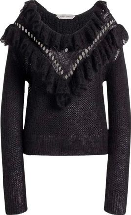 Alberta Ferretti Femme, Pulls, Noir, Taille: 36 FR Pull &agrave; Volants en Laine M&eacute;rinos