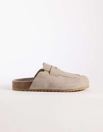 Asos Mules im Penny-Loafer-Design aus Wildleder in Steinbeige-Neutral