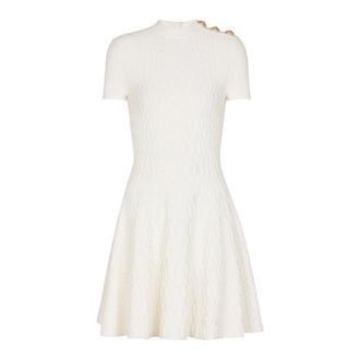 Balmain Ausgestelltes Kleid mit Krokodil-Strickmuster - - Dresses - Damen - Wei&szlig; - L
