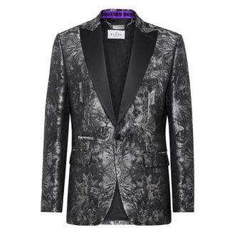 Philipp Plein Homme, Vestes, Noir, Taille: 3XL Blazer Jacquard Coupe Lord Gothic Plein avec Cristaux