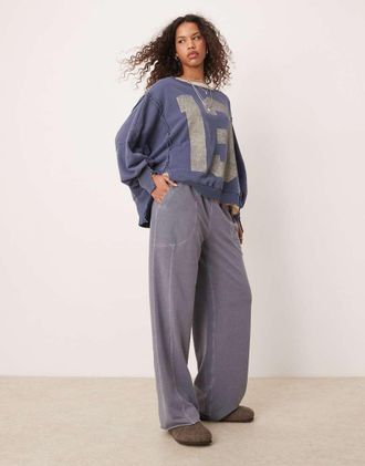Free People Pantalon confort large - Gris délavé-Noir