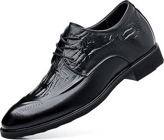 Generic Chaussures habillées Oxford for Hommes, à Lacets, Bout Pointu, imprimé Crocodile, en Cuir véritable, Chaussures Derby antidérapantes, Talon carré, for