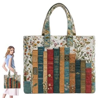 Generic Sac fourre-tout matelass&eacute;, l&eacute;ger imprim&eacute; r&eacute;tro, sensation artistique, patchwork matelass&eacute;, sac &agrave; main pour femme, r&eacute;utilisable, respectueux de lenviro