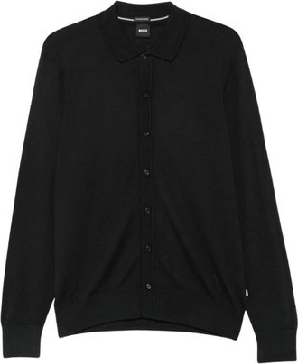 HUGO BOSS Cardigan en Laine Boutonn&eacute;e - Homme - Pulls - Noir - Taille: XL