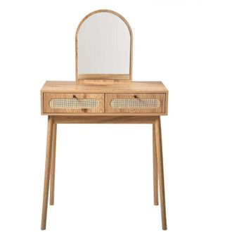 Calicosy Coiffeuse avec miroir et 2 tiroirs fa&ccedil;ades rotin L80 cm ALIA