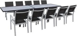 Habitat et Jardin Garten-Essgruppe ausziehbar Lagos - Ausziehbarer Tisch 200/320 x 105 x 76 cm - 10 St&uuml;hle - Schwarz