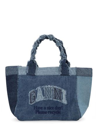 Ganni Womens Tote Bag Organic Cotton Blue Accessories