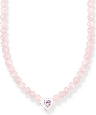 Thomas Sabo KE2181-035-9-L42v Collier ras du cou pour femme en forme de coeur avec perles de quartz rose taillées rondes, longueur 42 cm, perles en quartz rose, e