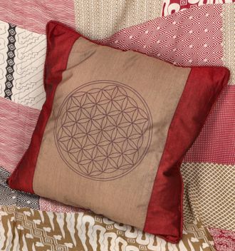 Guru Shop Retro Kissenh&uuml;lle, Kissenbezug, Dekokissen - Blume des Lebens Rot, Synthetisch, Size:40x40 cm