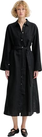 Marc O'Polo Femme, Robes, Noir, Taille: 38 FR Robe chemise ample en lin avec ceinture