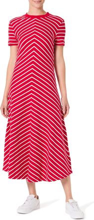 Tommy Hilfiger Damen Kleid Modern Midi Dress Fit & Flare, Mehrfarbig (Primary Red/Ecru STP), S