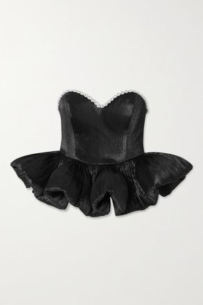 Miss Sohee + The Vanguard Oberteil Aus Plissiertem Lam&eacute; Mit Sch&ouml;&szlig;chen Und Kristallen - Schwarz