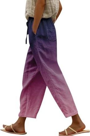 Generic Pantalon en coton et lin pour femme - Jambe large - Pantalon de plage d&eacute;t&eacute; pour femme - Confortable - Pantalon de yoga Palazzo XIYU26009, violet clair