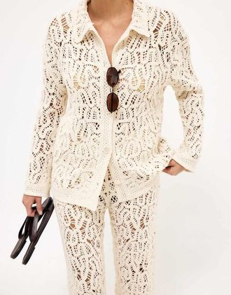 NA-KD Chemise en maille au crochet - Cr&egrave;me-Blanc