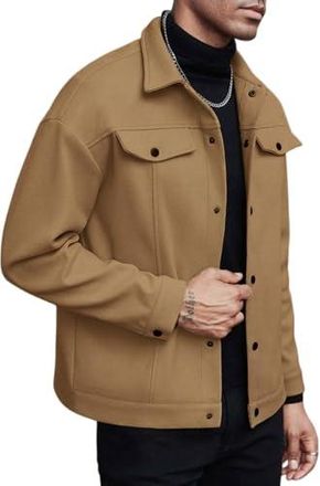 Generic Veste chemise l&eacute;g&egrave;re pour homme, veste dautomne d&eacute;contract&eacute;e &agrave; manches longues avec fermeture &agrave; bouton-pression, surchemise pour homme, coupe ajust&eacute;e,