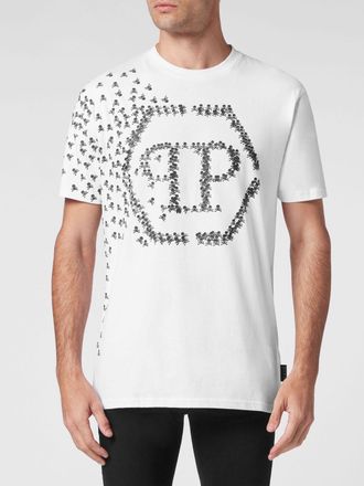 Philipp Plein T-shirt en coton avec logo Hexagon contrastant imprim&eacute; sur la poitrine