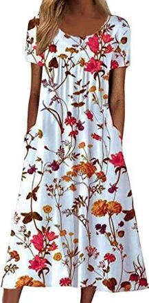 Generic Jupe Femme Ete Mi Longue Grande Taille Robe Imprim&eacute; Floral Dress Manche Longue D&eacute;contract&eacute;e Robe De Plage Loose Chic Cocktail Plage Mini Jupe &eacute;t&eacute; Vete