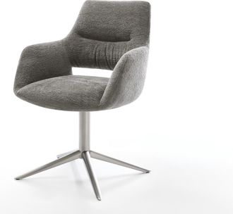 DELIFE Drehstuhl Yago-Flex mit Armlehnen Boucl&eacute; Soft Schlamm Fu&szlig;kreuz Edelstahl 360&deg; drehbar Wippfunktion Taschenfederkern, Esszimmerst&uuml;hle