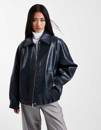 Asos Bomber oversize en imitation cuir - Bleu marine