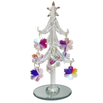 Banberry Designs Tisch-Weihnachtsbaum mit goldfarbenem Stern - 9 abnehmbare schillernde Schneeflocken-Ornamente - ideal zum Basteln - verspiegelter Sockel ist 7,5 cm D