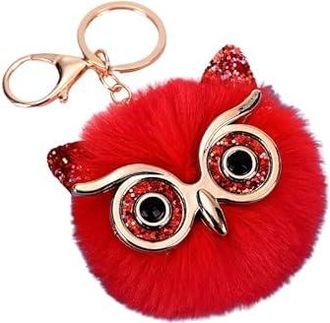 Generic Porte-cl&eacute;s chouette en fausse fourrure pour d&eacute;coration de sac, chat, Rouge, taille unique