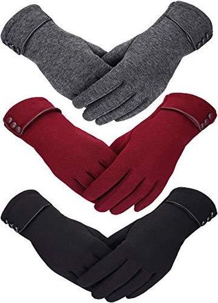 Patelai 3 Paires Gants d&Eacute;cran Tactile Coupe-Vent pour Femmes Gants de T&eacute;l&eacute;phone Chauds Doubl&eacute;s en Polaire
