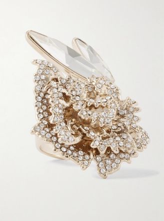 Alexander McQueen Carnation Goldfarbener Ring Mit Kristallen - Silber