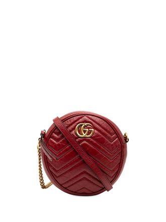 Gucci mini sac &agrave; bandouli&egrave;re en cuir &agrave; motif GG Marmont (2016-2025) - Rouge