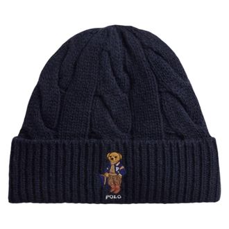 Polo Ralph Lauren Femme, Accessoires, Bleu, Taille: ONE Size Bonnet en maille c&ocirc;tel&eacute;e avec ours