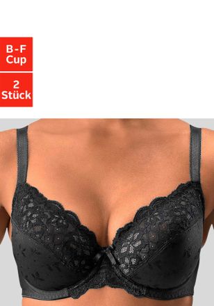 Petite Fleur B&uuml;gel-BH PETITE FLEUR, Damen, Gr. 100, Cup F, schwarz (schwarz, wei&szlig;), Spitze, Obermaterial: 90% Polyamid, 10% Elasthan, BHs B&uuml;gel-BH, mit elastischer