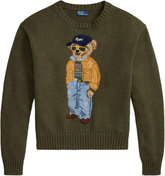 Polo Ralph Lauren Femme, Pulls, Vert, Taille: 40 FR Pull Col Rond Ours en Coton