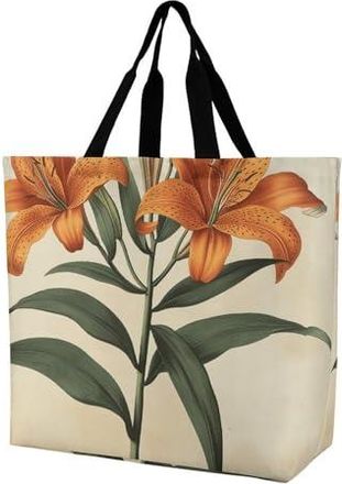 Generic Plante De Lys Orange Sac Fourre Tout Imperm&eacute;able Tote Bag D&eacute;contract&eacute; Sac &Agrave; Bandouli&egrave;re Pour Gym Plage Quotidienne