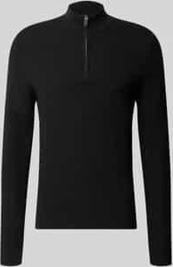Profuomo Slim Fit Strickpullover aus Baumwoll-Mix mit Troyer-Kragen