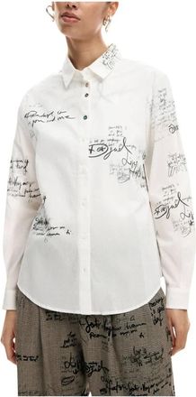 Desigual Femme, Blouses et Chemises, Blanc, Taille: 44 FR Striped Long Sleeve Cotton Shirt